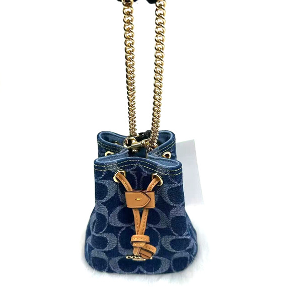 Coach | Bags | Coach Drawstring Wristlet In Signature Denim Golddenim ...